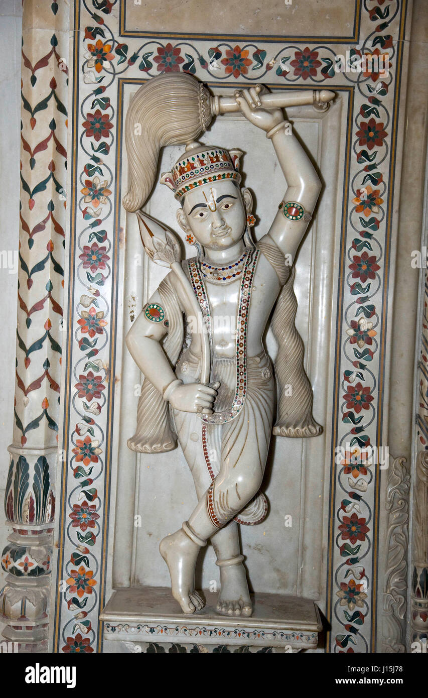 Door keeper statue, radha madhav temple, mathura, uttar pradesh, india ...