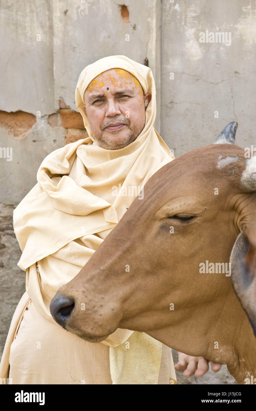 Swami shri gopal sharan devacharya ji maharaj with cow, uttar pradesh ...