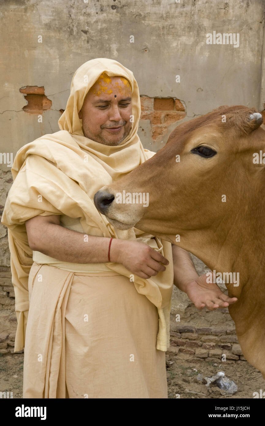 Swami shri gopal sharan devacharya ji maharaj with cow, uttar pradesh ...