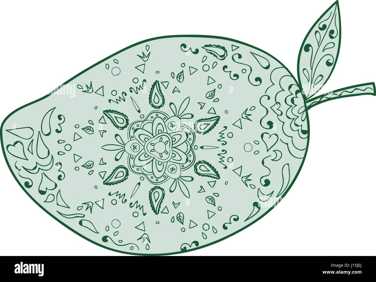Mandala style illustration of a green mango, a juicy tropical stone ...