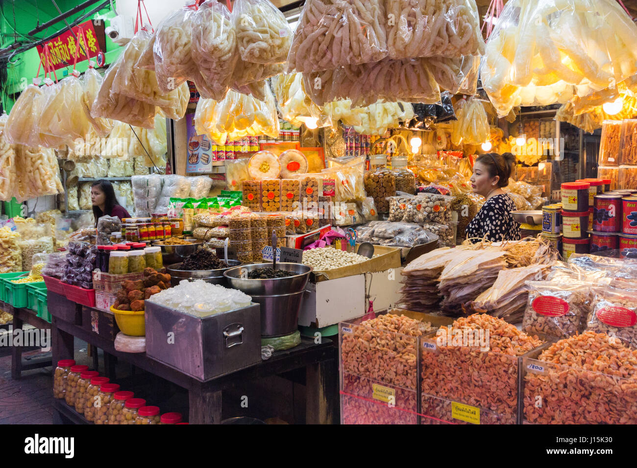Dried food stall in alley off Yaowarat road, Chinatown, Bangkok Stock ...