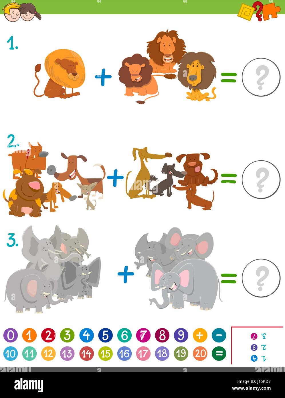 Cartoon Illustration of Educational Mathematical Addition Activity Game ...