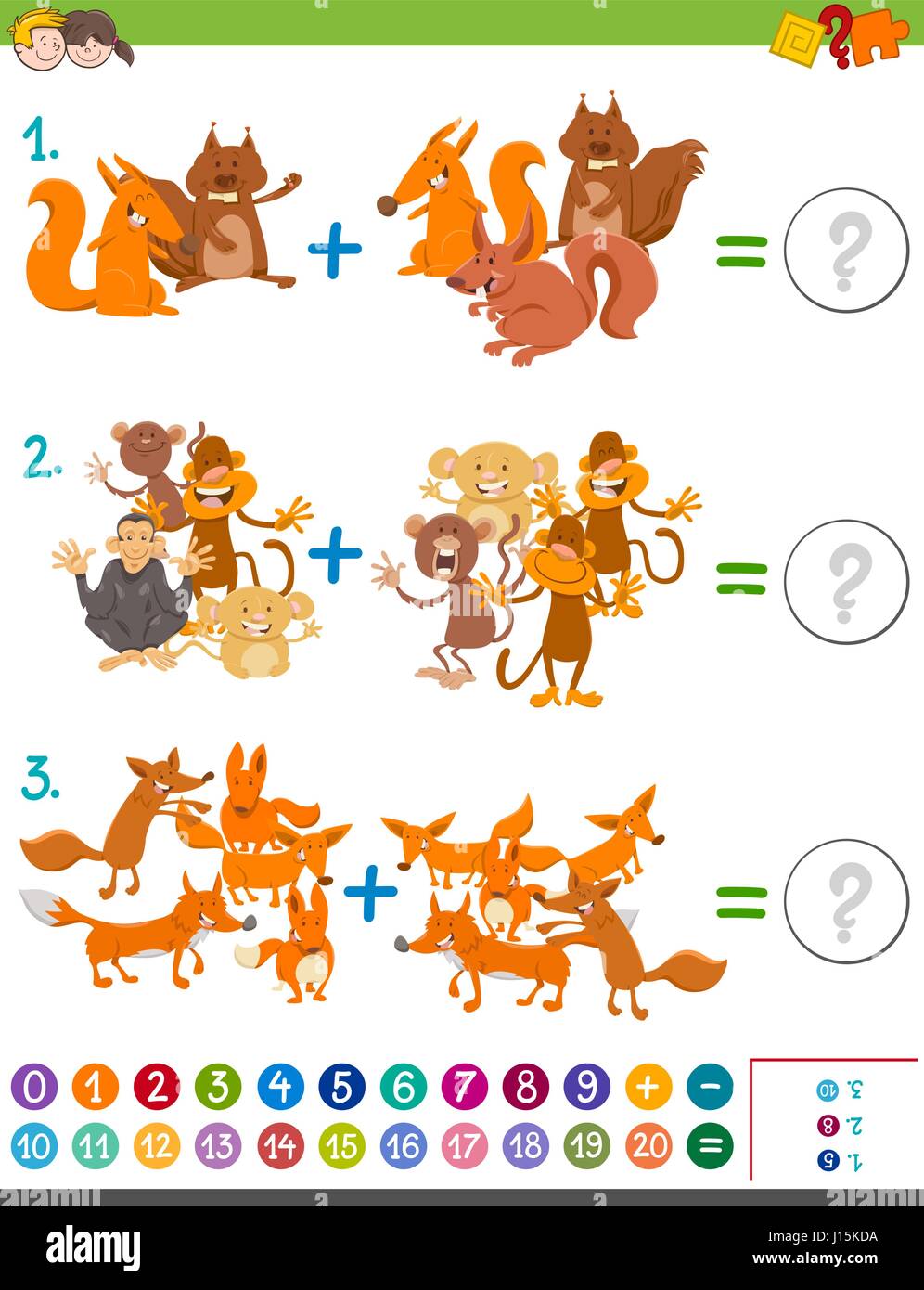 Cartoon Illustration of Educational Mathematical Addition Game for Kids ...