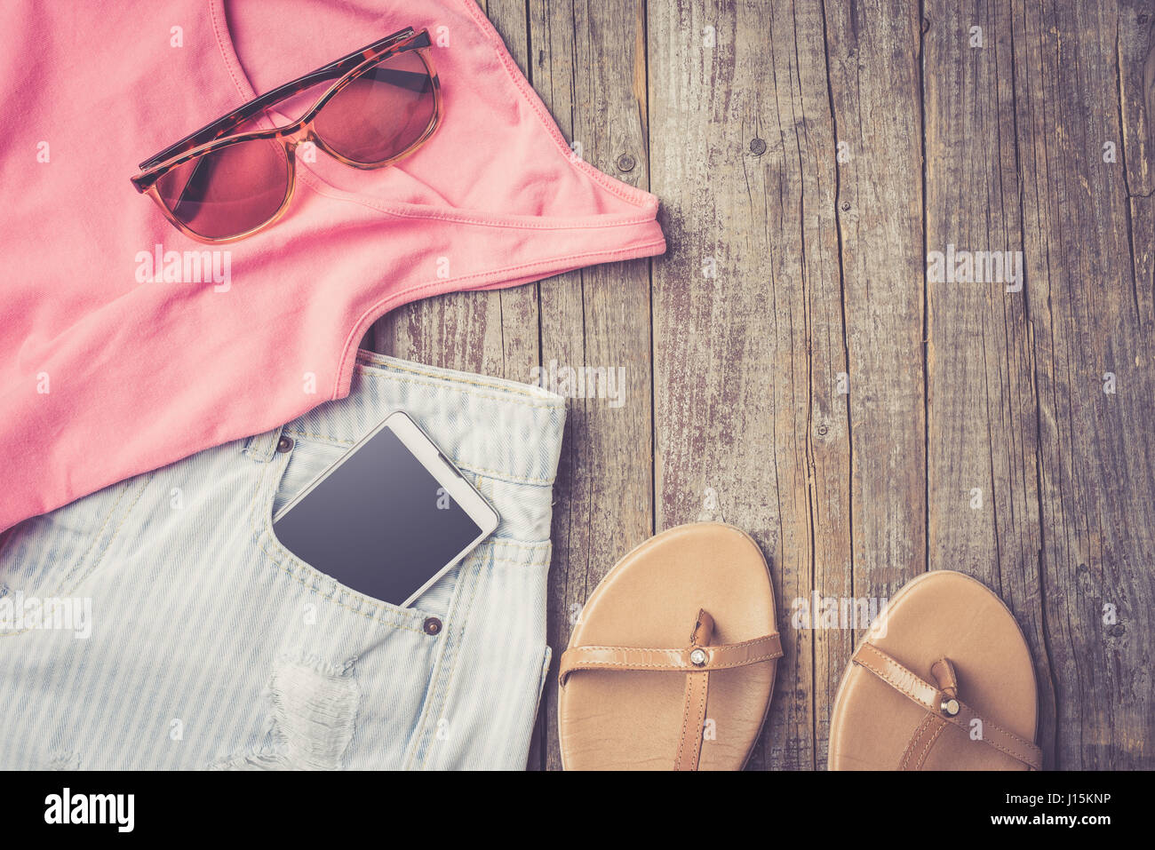 Casual woman clothes. Top view Stock Photo - Alamy