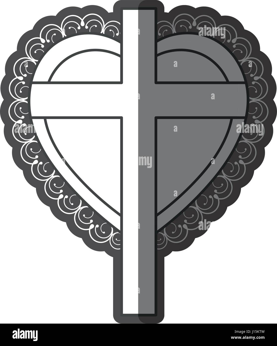 monochrome silhouette heart decorative frame with wooden cross Stock ...