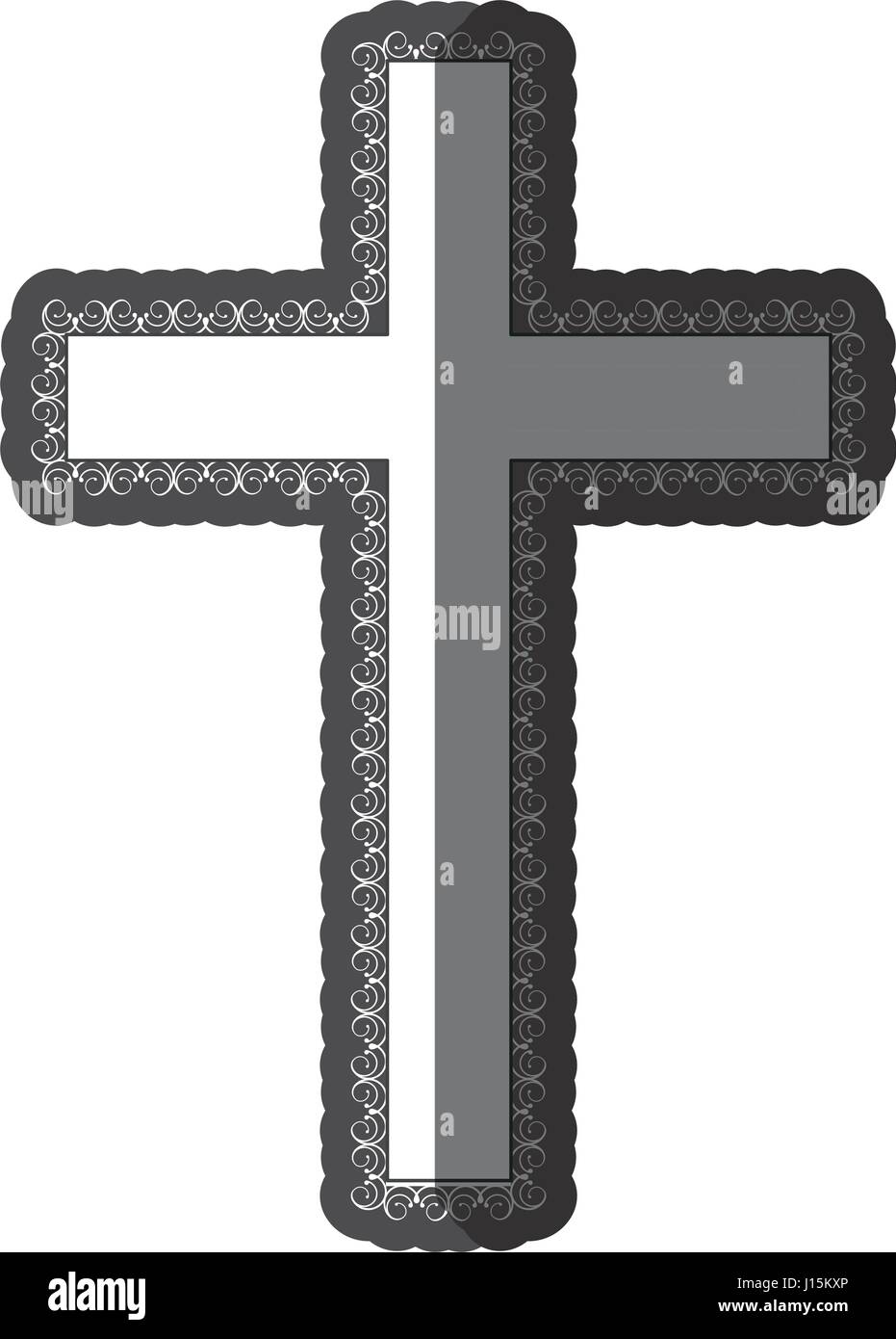 monochrome shading silhouette wooden cross with swirl decorative frame ...