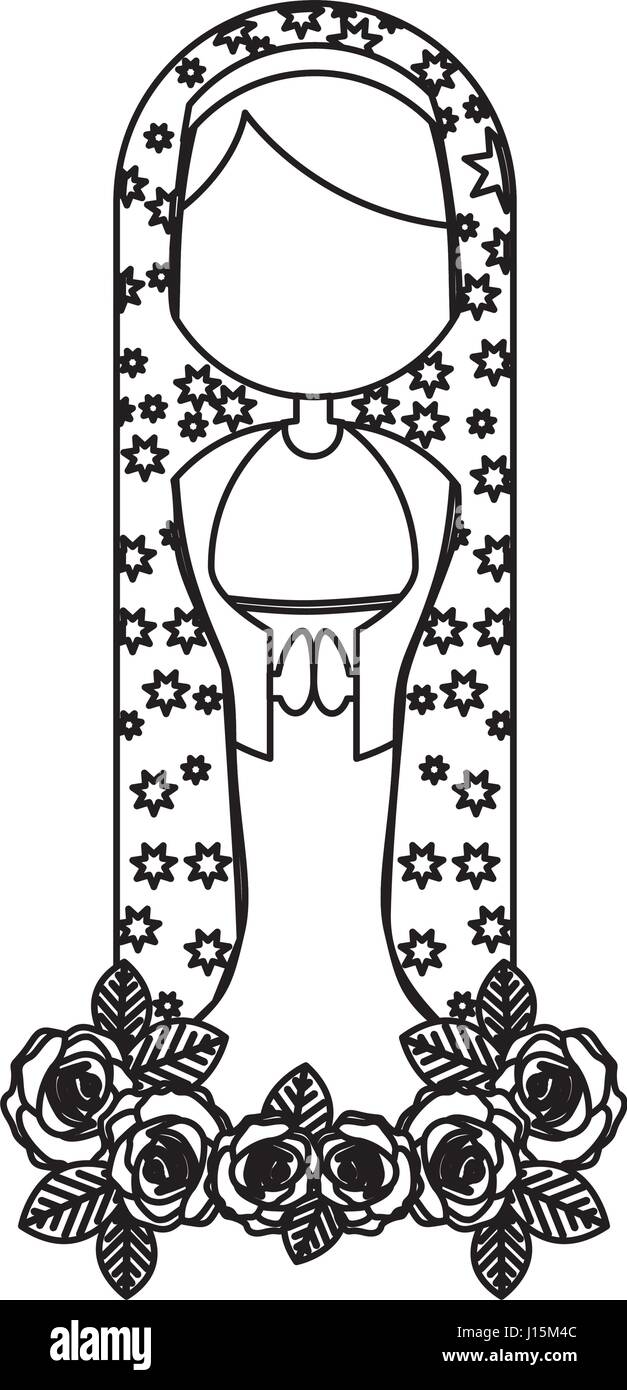 silhouette figure fasceless virgin maria cartoon with mantle decorate ...