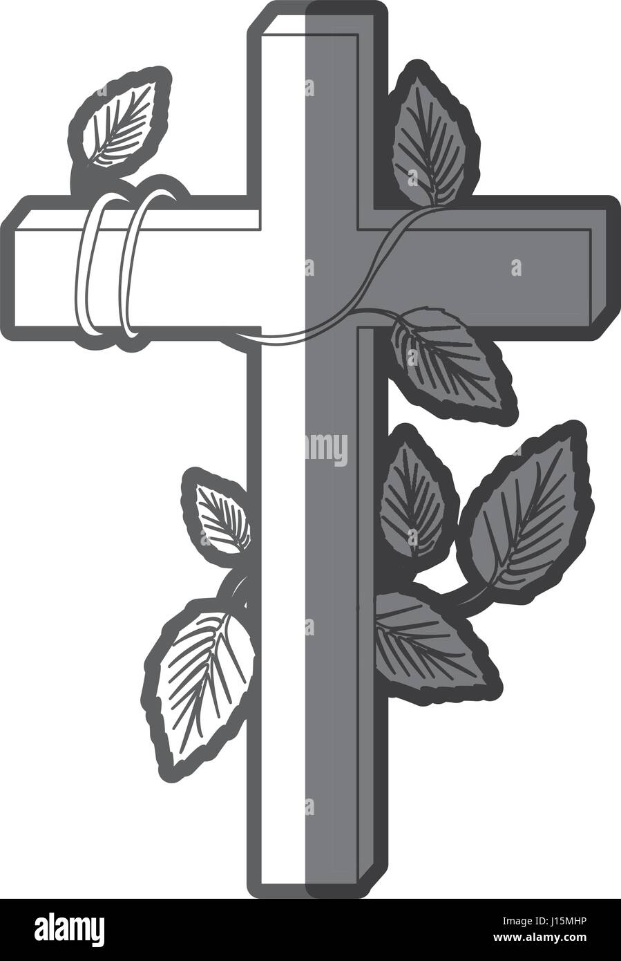 grayscale silhouette of wooden cross and creeper plant Stock Vector ...