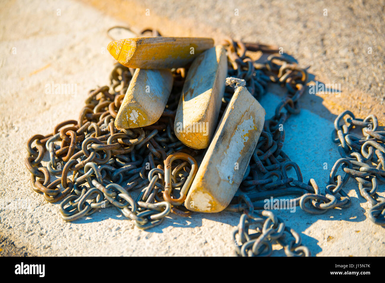 Close up aircraft chocks and chains on the landing field Stock Photo ...