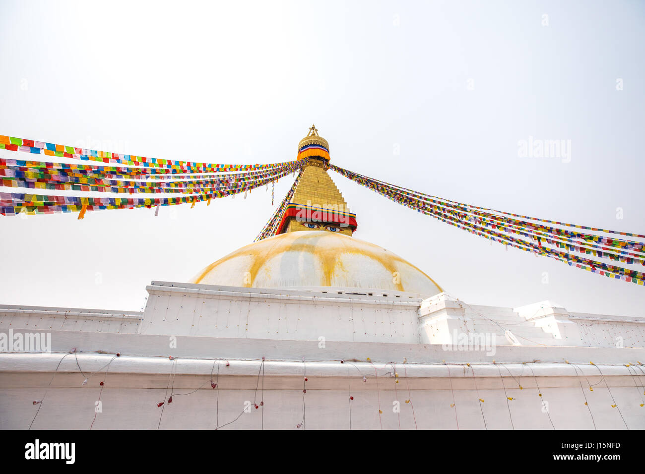 Unesco heritage monument Boudhanath stupa and its colorful flags in ...