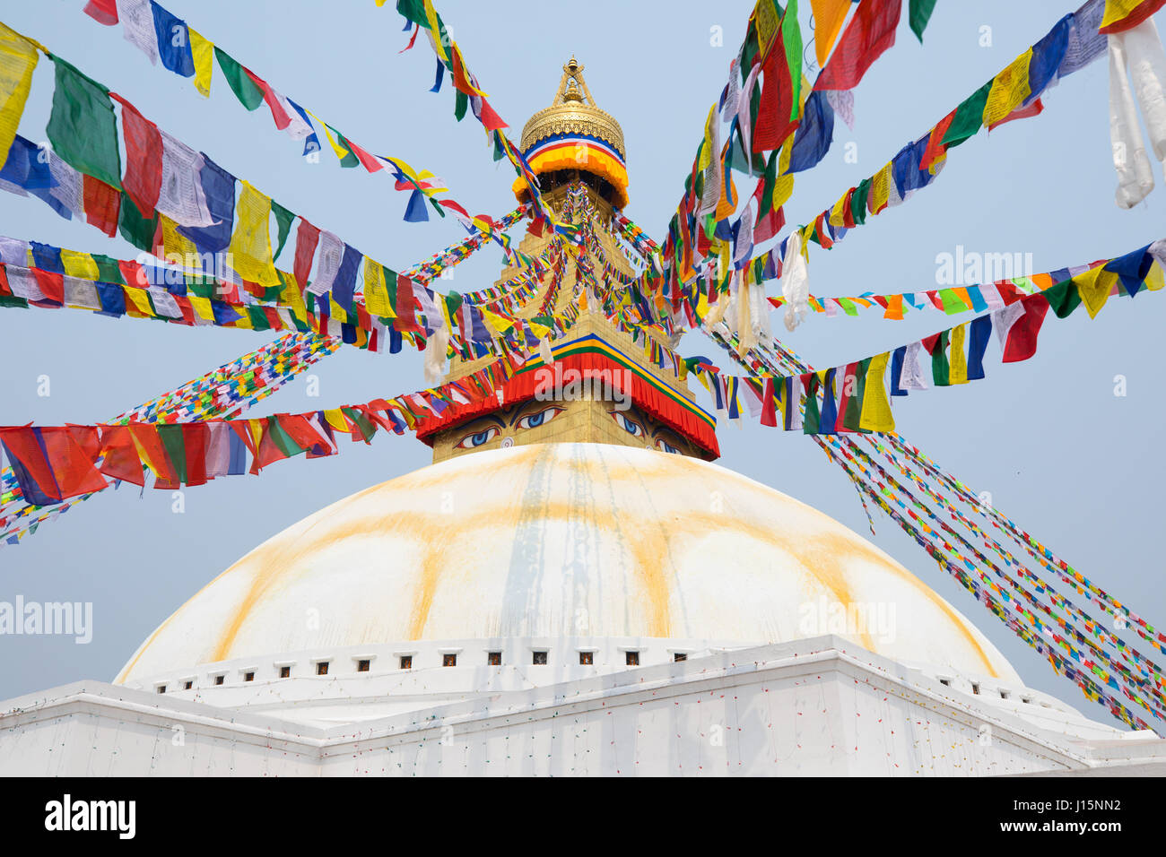 Unesco heritage monument Boudhanath stupa and its colorful flags in ...