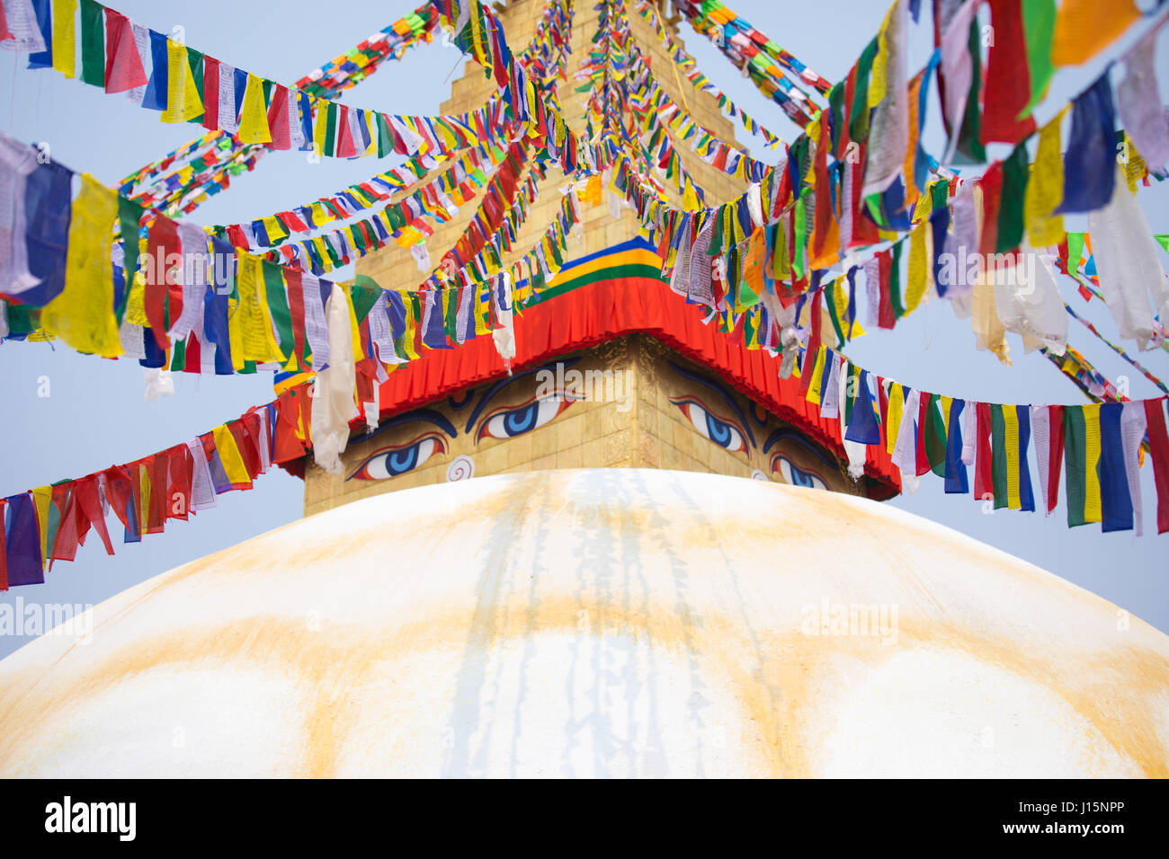 Unesco heritage monument Boudhanath stupa and its colorful flags in ...