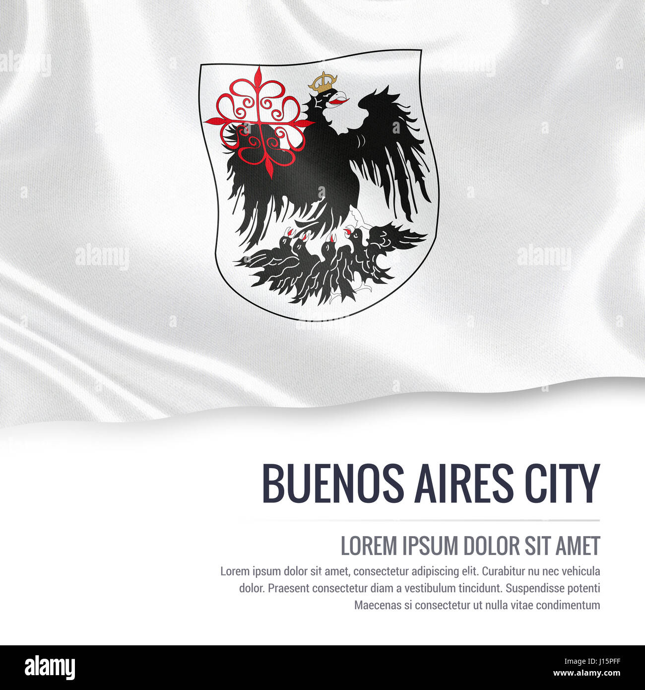 Flag of Argentinian state Buenos Aires City waving on an isolated white ...