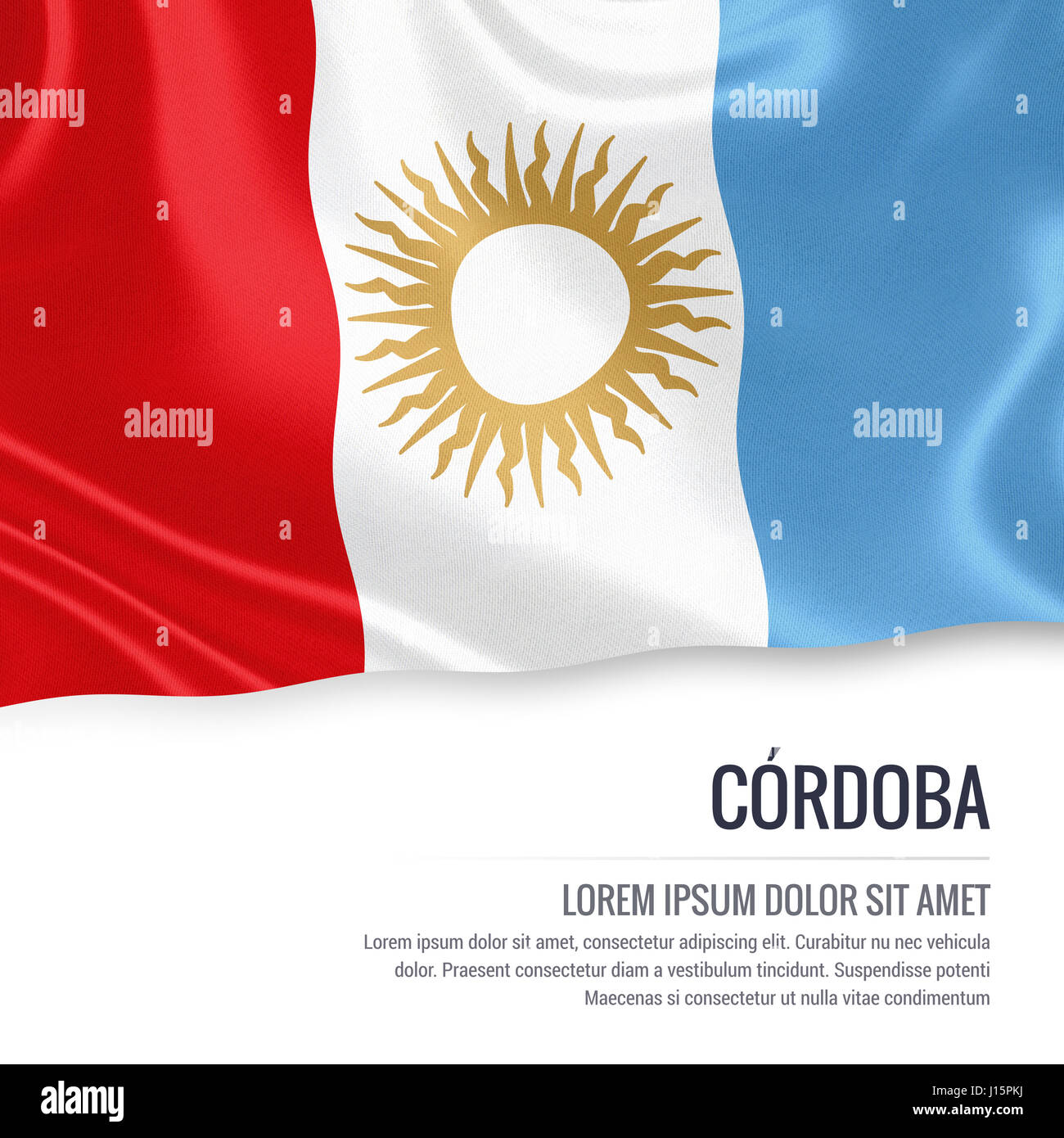 Flag of Argentinian state Córdoba waving on an isolated white ...