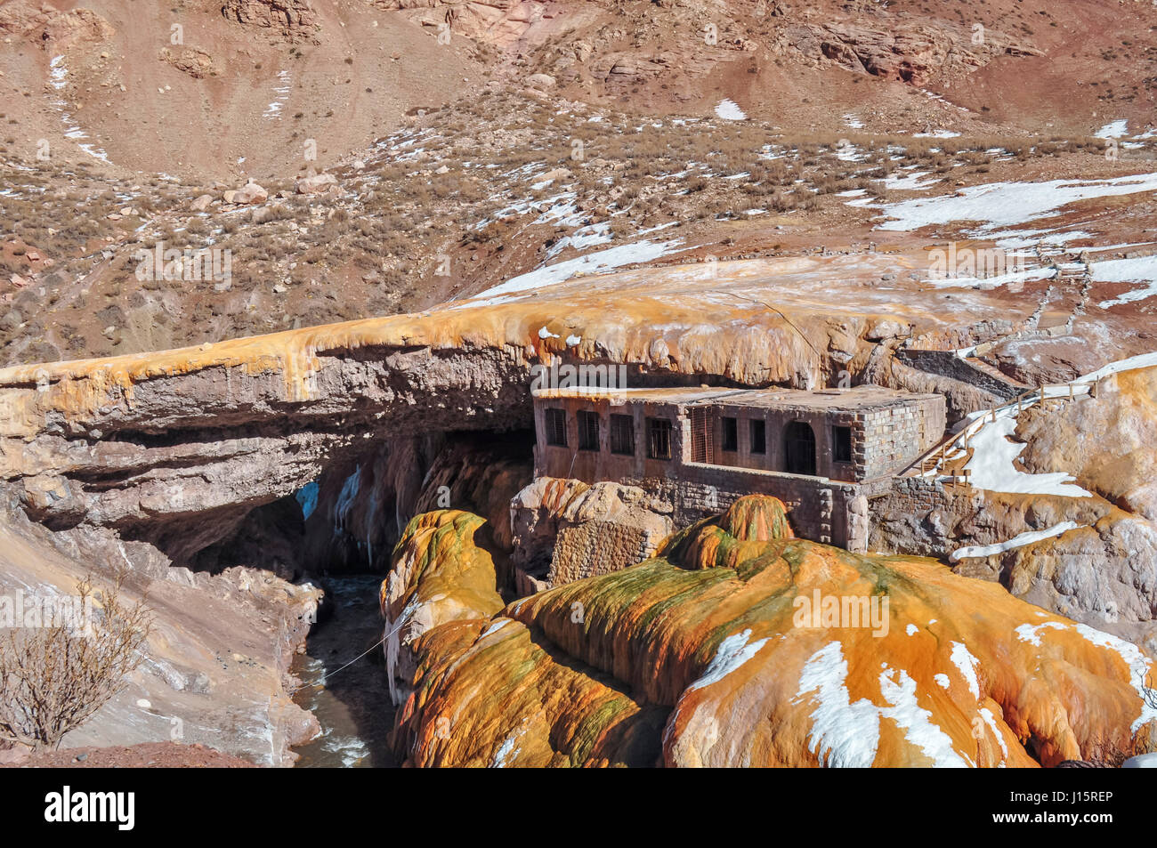 The Inca's Bridge "Puente del Inca" in Argentina. Inca bridge is a ...