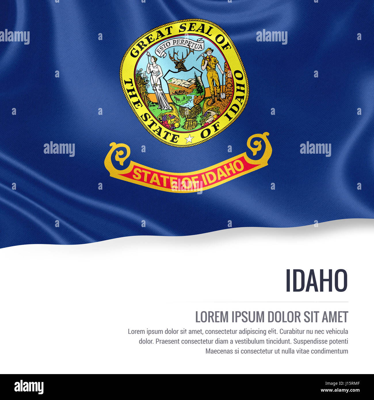 Flag of U.S. state Idaho waving on an isolated white background. State ...