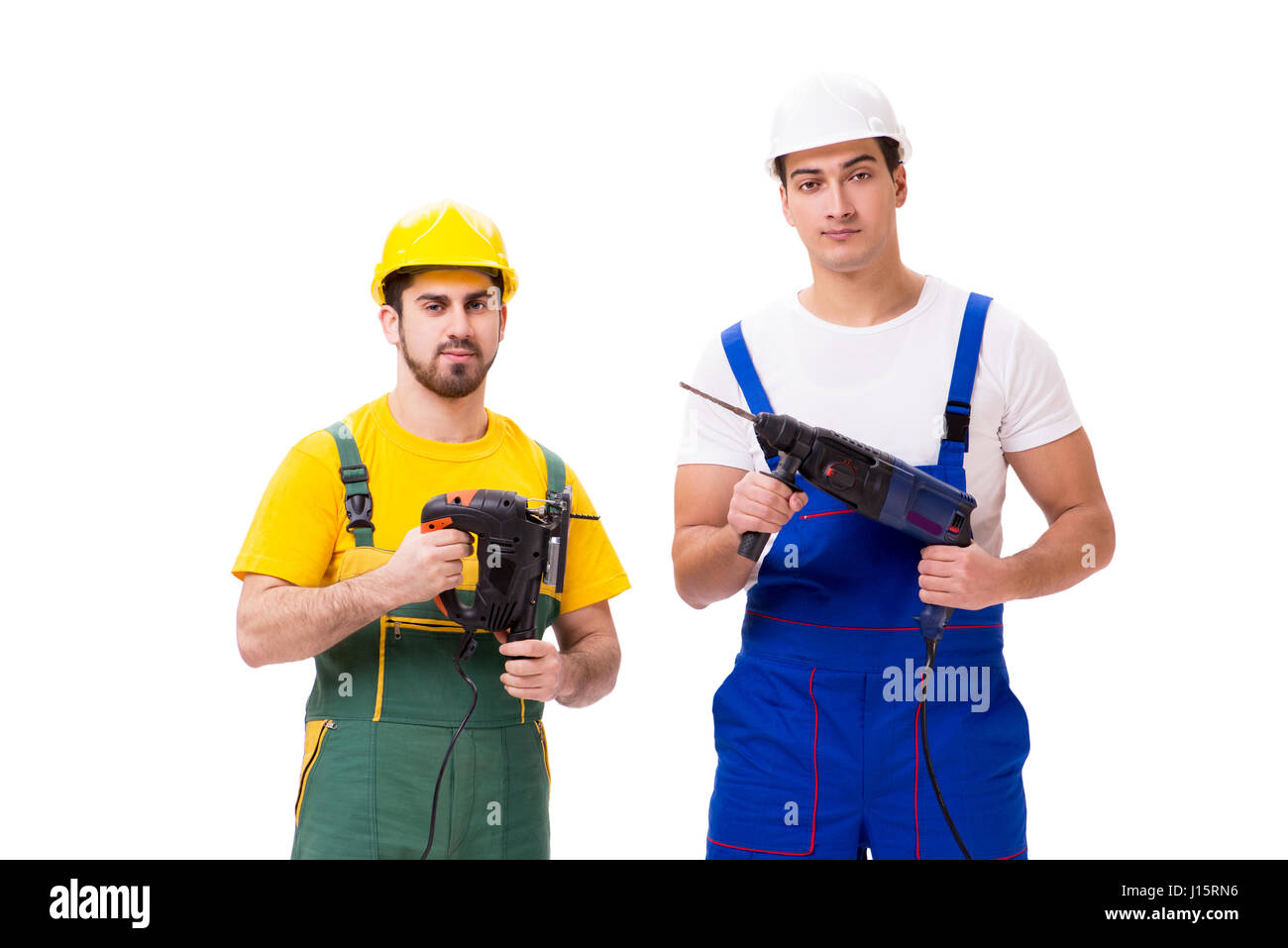 Two workers isolated on the white background Stock Photo - Alamy