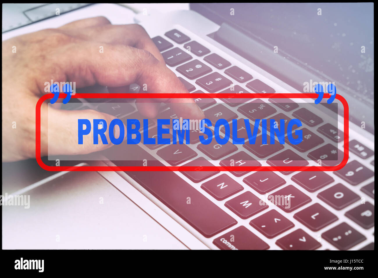 Hand and text "PROBLEM SOLVING" with vintage background. Technology ...