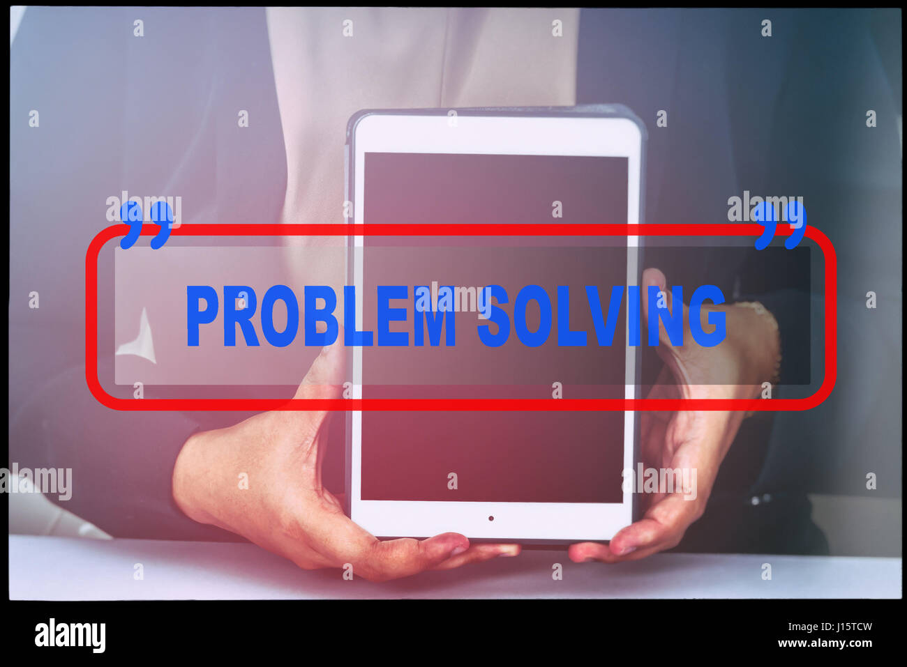 Hand and text "PROBLEM SOLVING" with vintage background. Technology ...