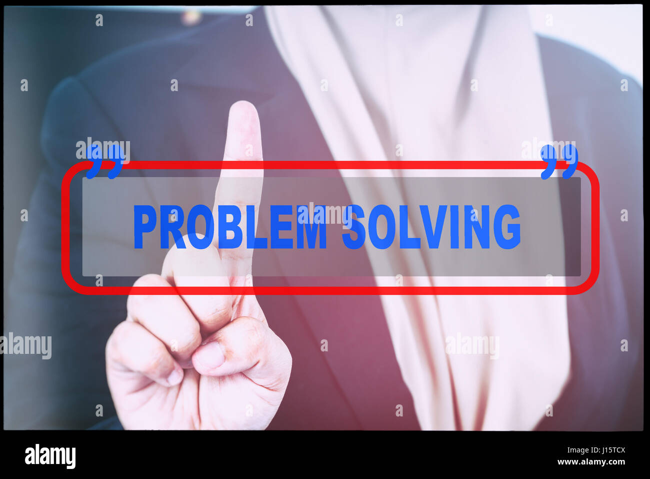 Hand and text "PROBLEM SOLVING" with vintage background. Technology ...
