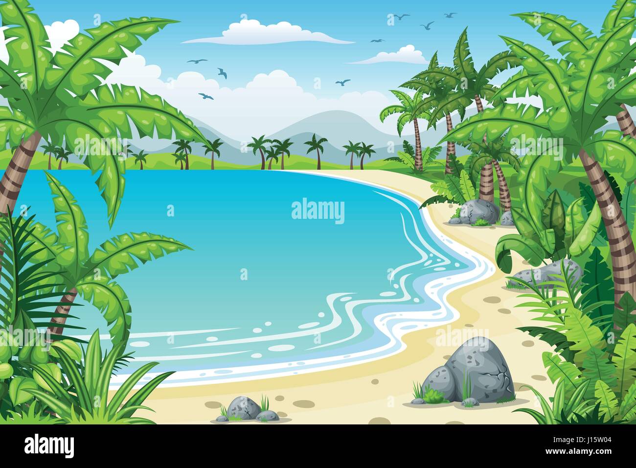 Illustration of a tropical coastal landscape Stock Vector Image & Art ...