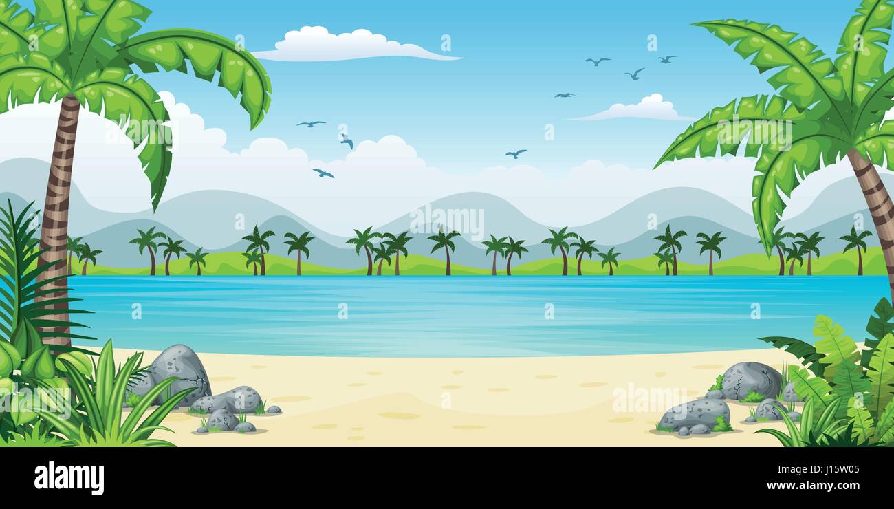 Illustration of a tropical coastal landscape Stock Vector Image & Art ...