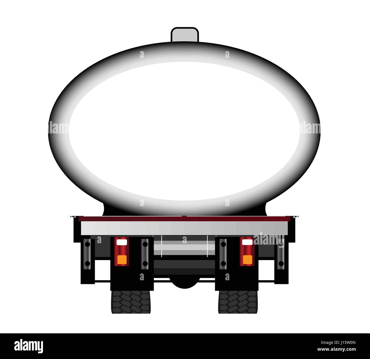 The rear end of a large fuel tanker over a white background with copy ...