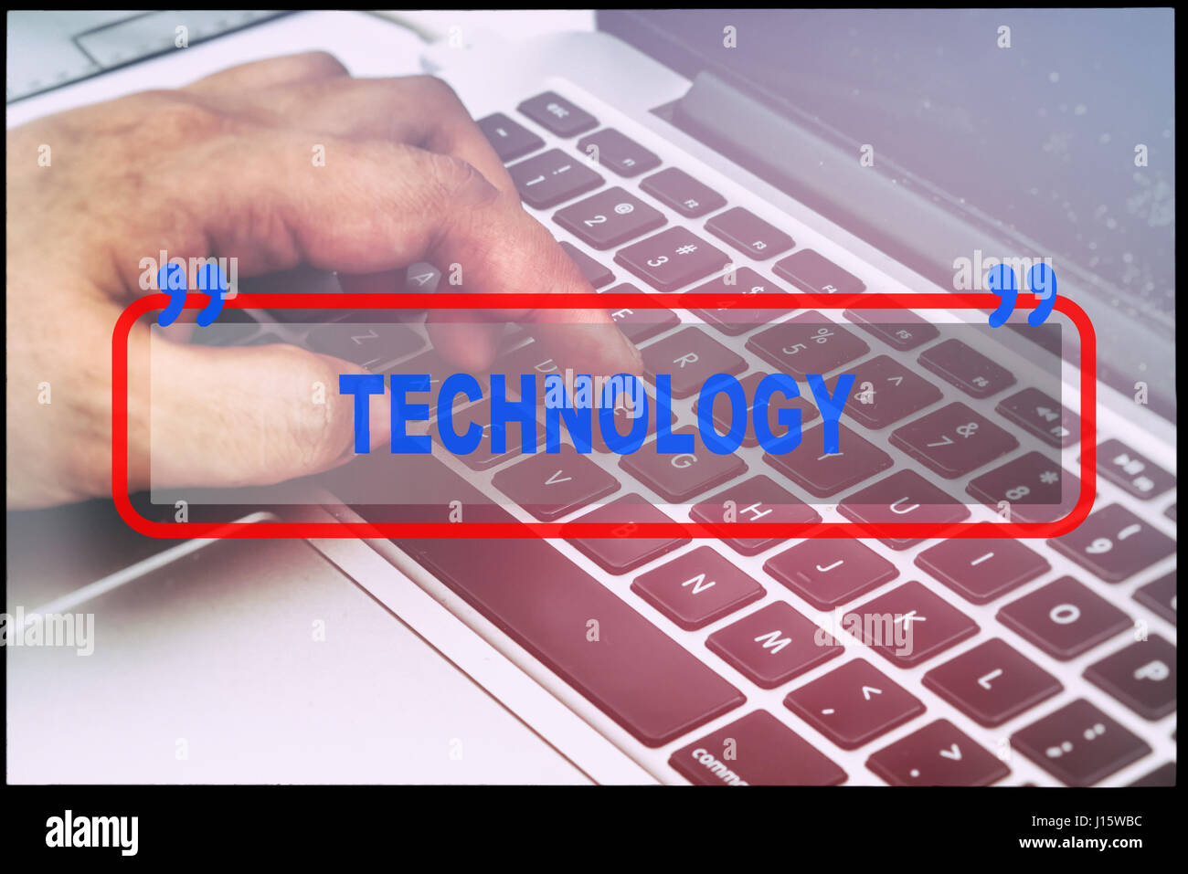 Hand and text "TECHNOLOGY" with vintage background. Technology concept ...