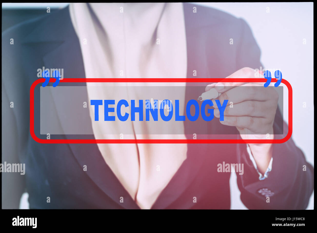 Hand and text "TECHNOLOGY" with vintage background. Technology concept ...