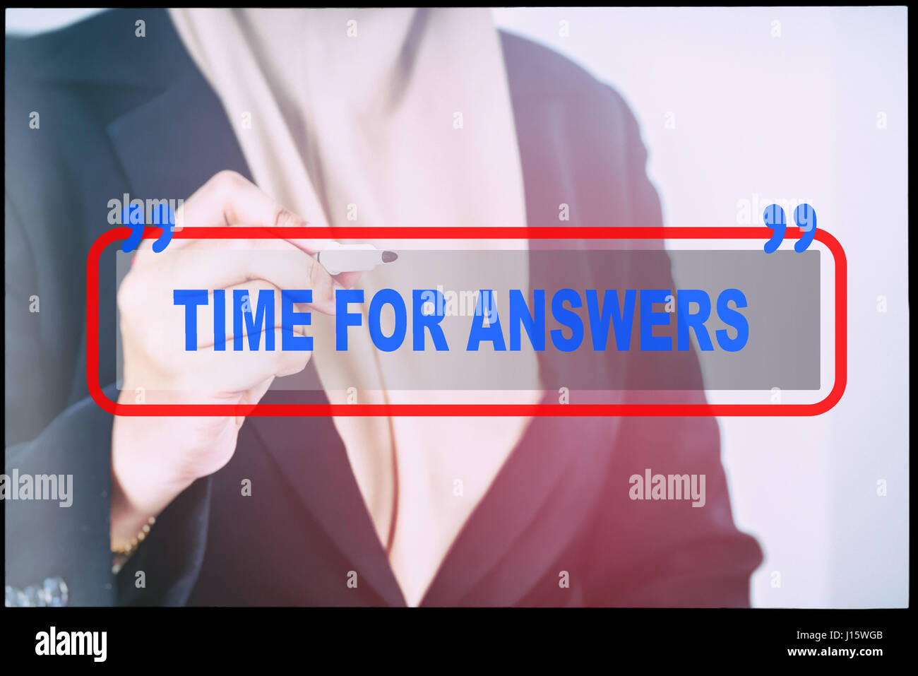 Hand and text "TIME FOR ANSWERS" with vintage background. Technology ...