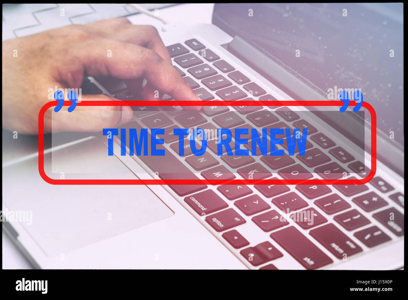 Hand and text "TIME TO RENEW" with vintage background. Technology ...