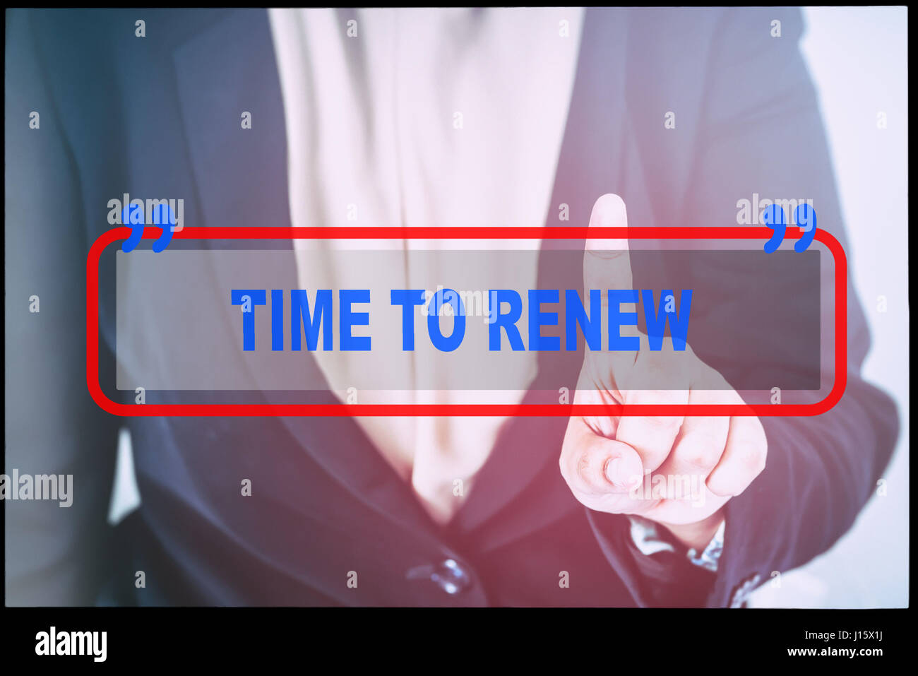 Hand and text "TIME TO RENEW" with vintage background. Technology ...