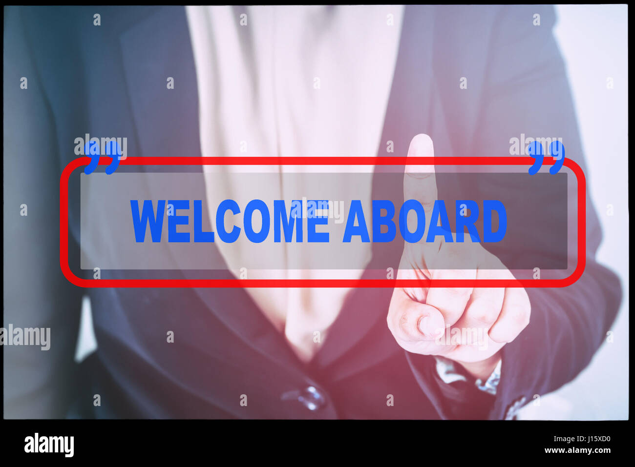 Hand and text "WELCOME ABOARD" with vintage background. Technology ...