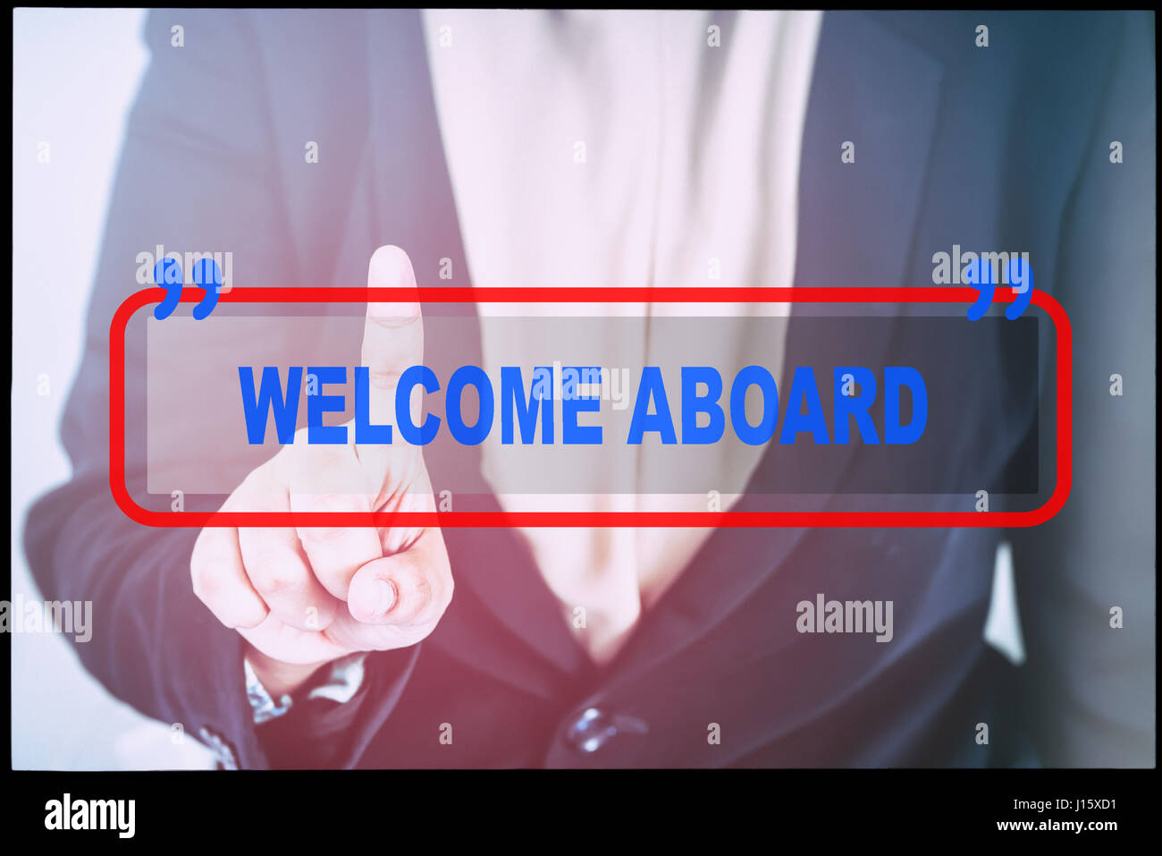 Hand and text "WELCOME ABOARD" with vintage background. Technology ...