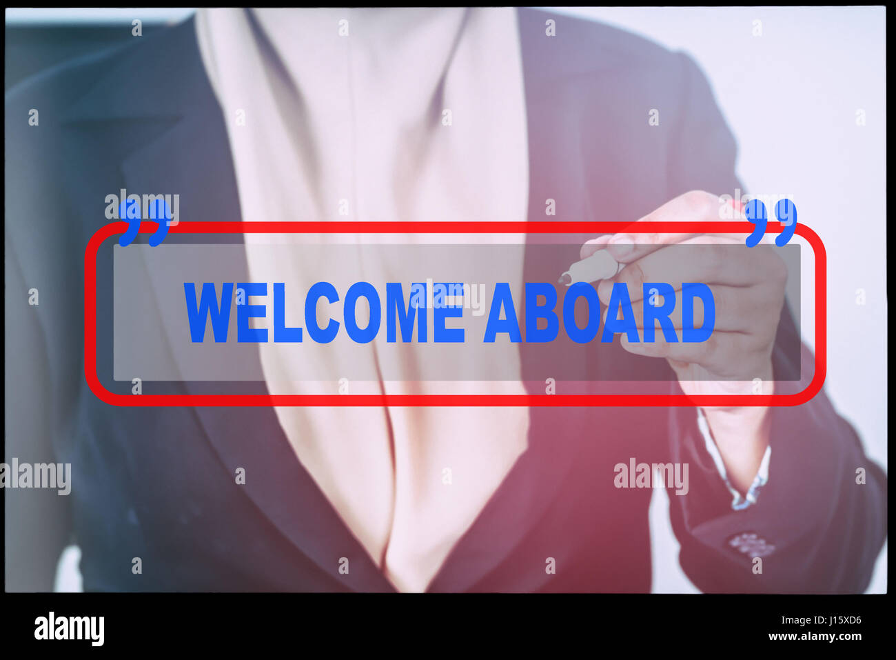 Hand and text "WELCOME ABOARD" with vintage background. Technology ...