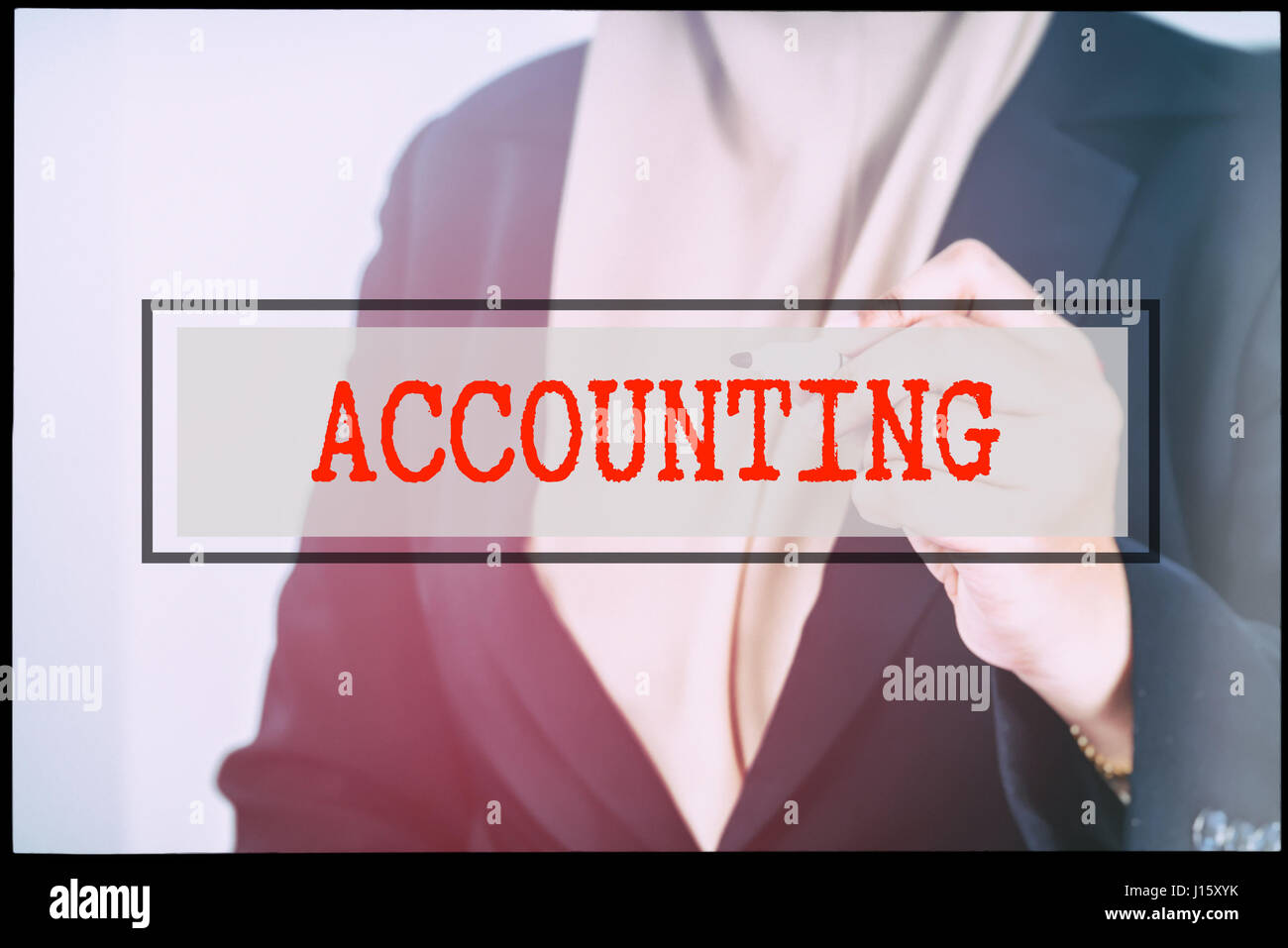 Hand and text ACCOUNTING with vintage backgound. Technology concept ...