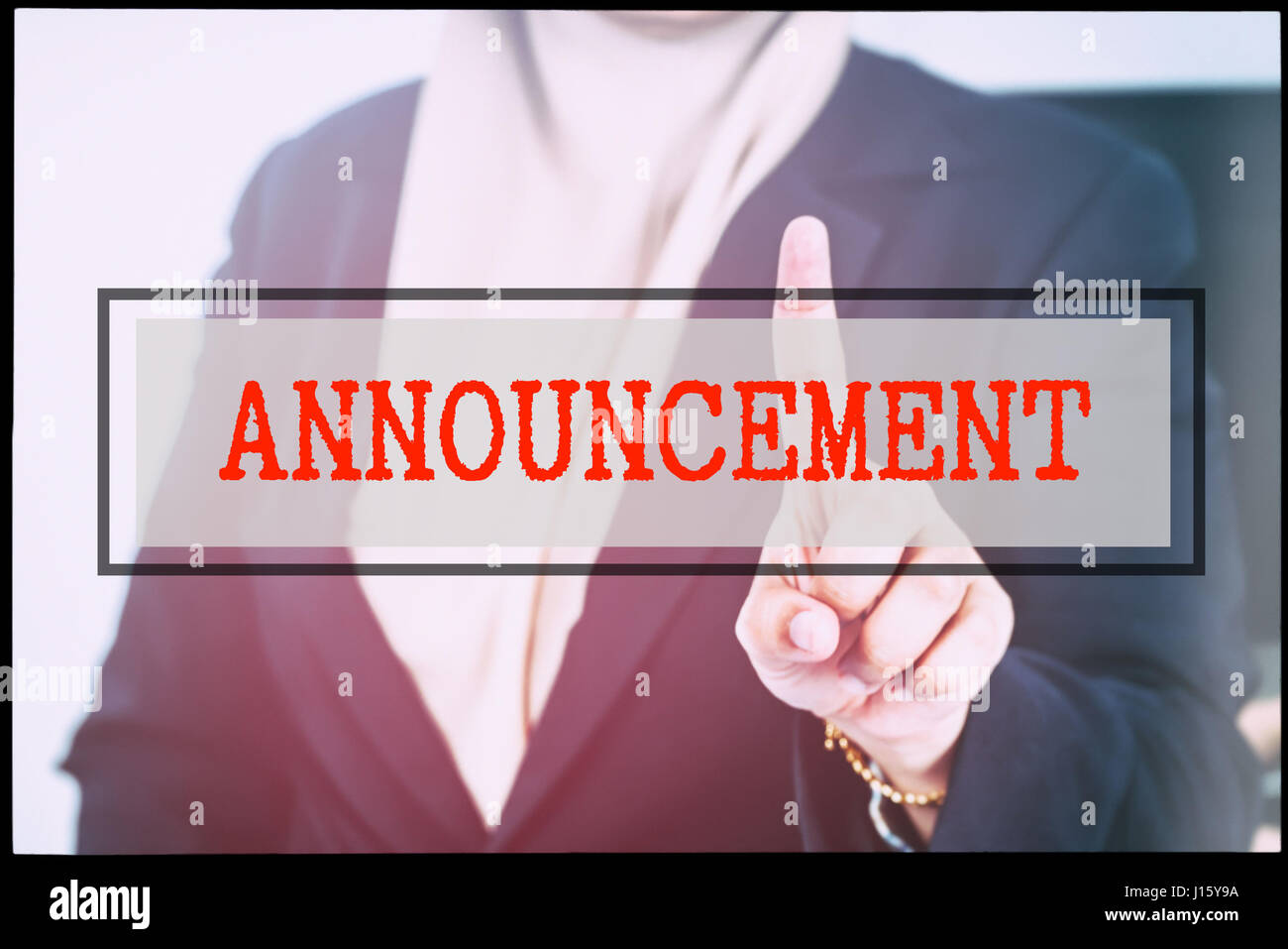 Hand and text ANNOUNCEMENT with vintage background. Technology concept ...
