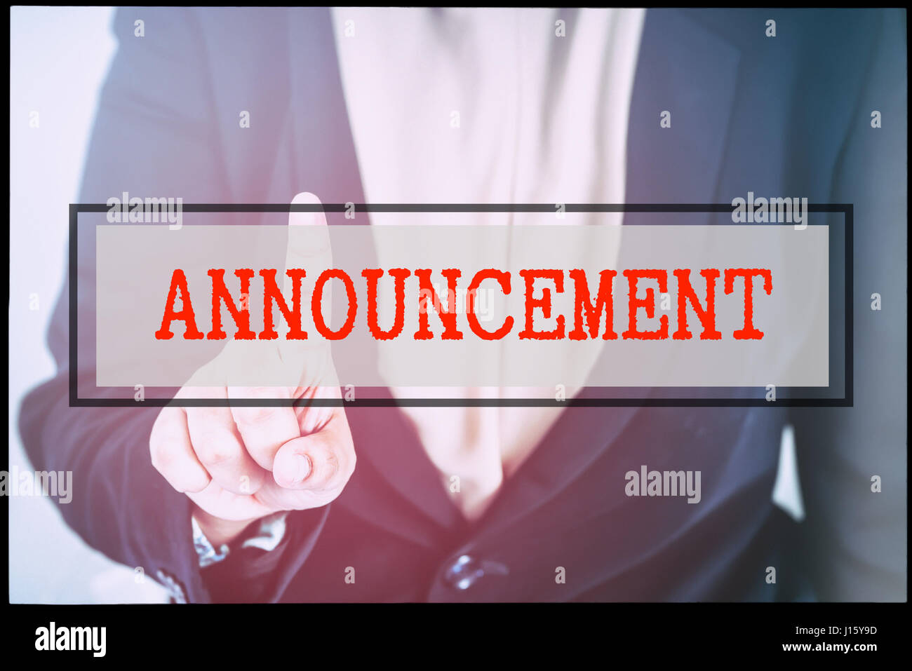 Hand and text ANNOUNCEMENT with vintage background. Technology concept ...