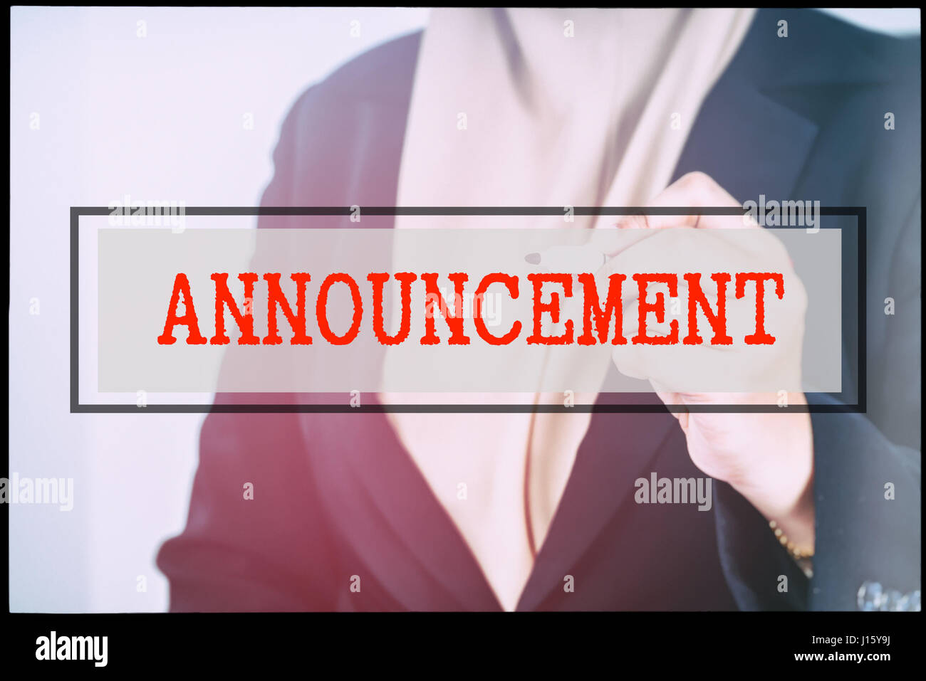 Hand and text ANNOUNCEMENT with vintage background. Technology concept ...