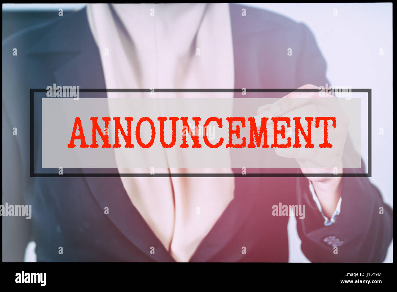 Hand and text ANNOUNCEMENT with vintage background. Technology concept ...