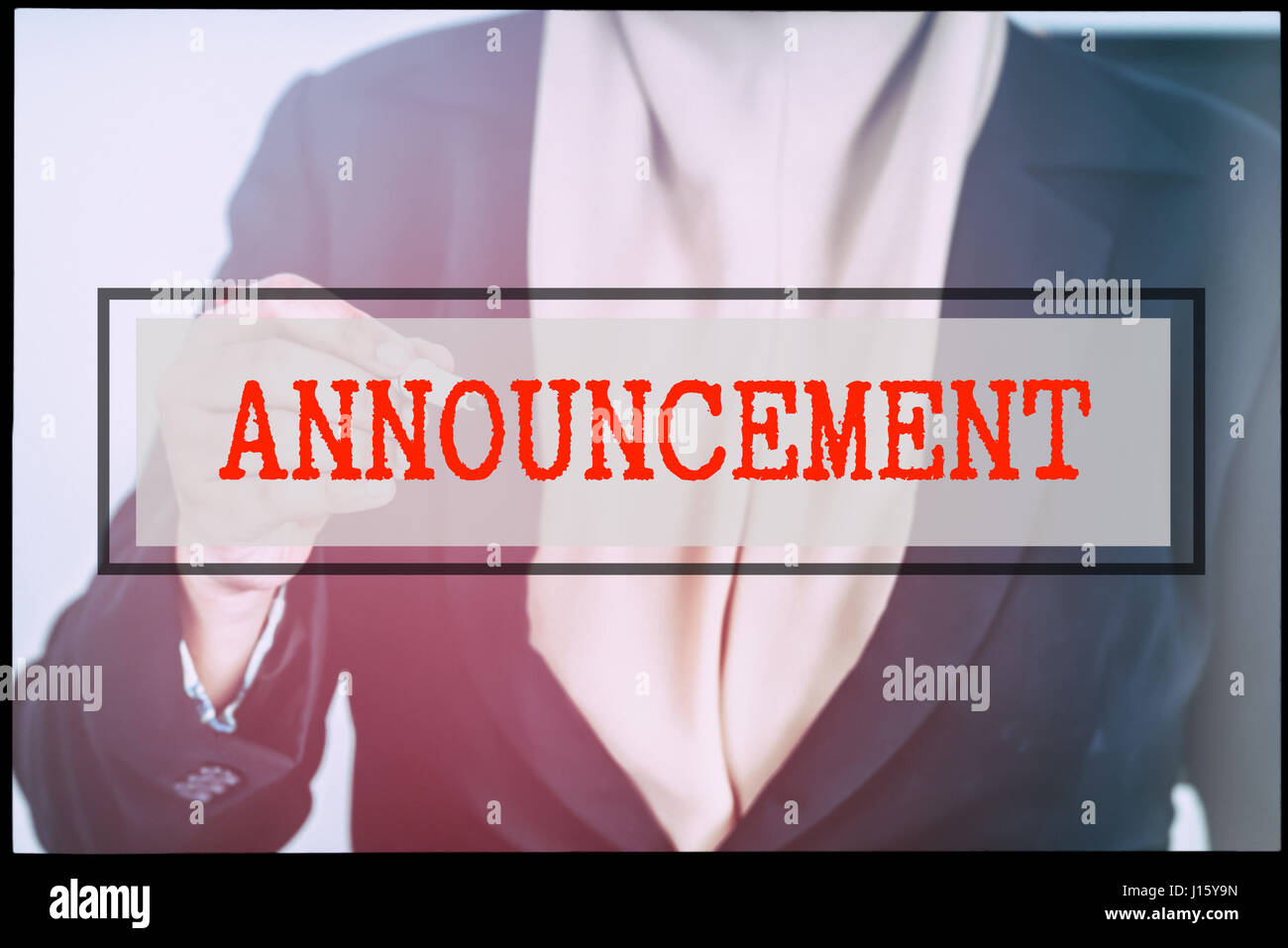 Hand and text ANNOUNCEMENT with vintage background. Technology concept ...