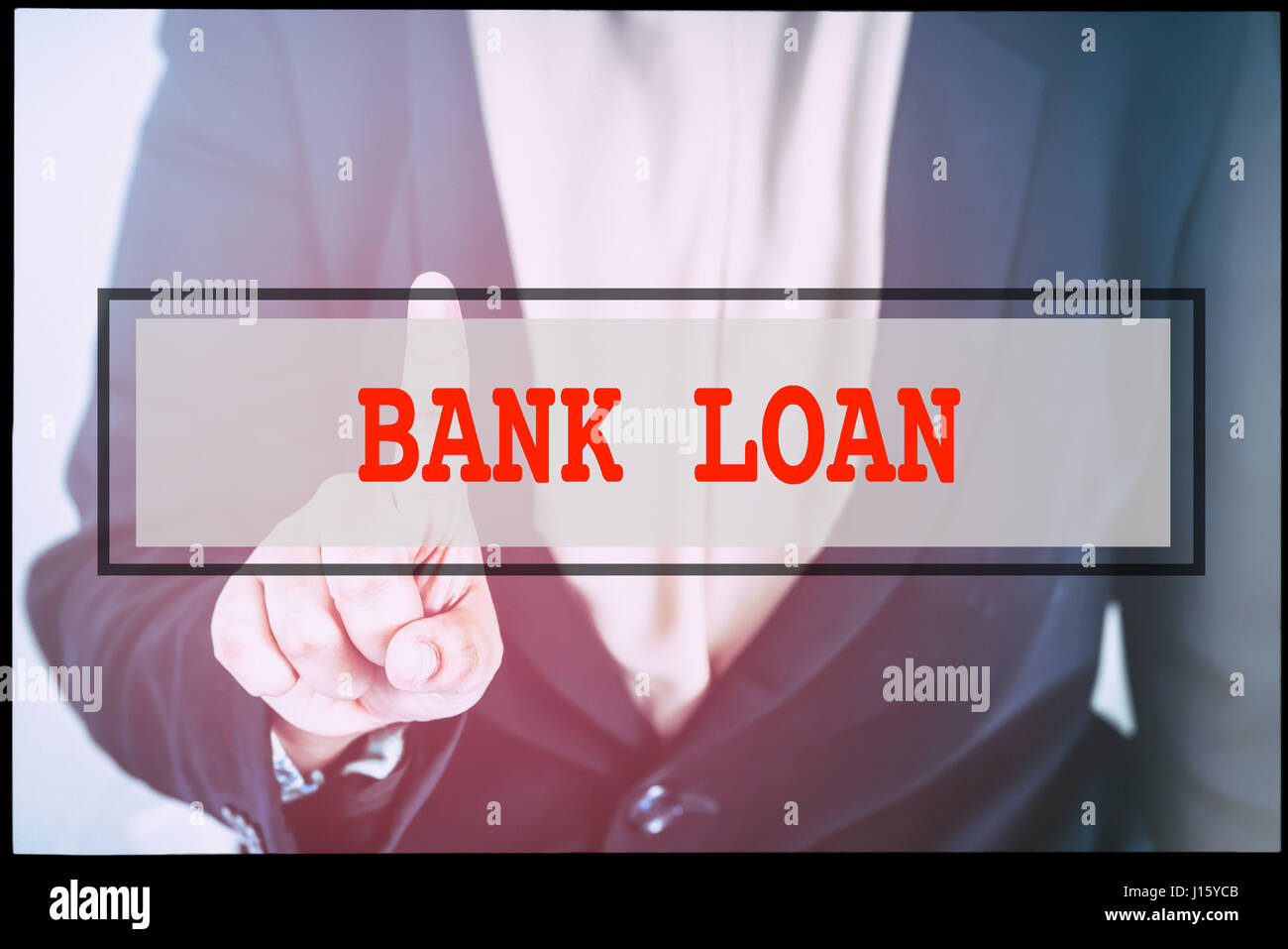 Hand and text BANK LOAN with vintage background. Technology concept ...