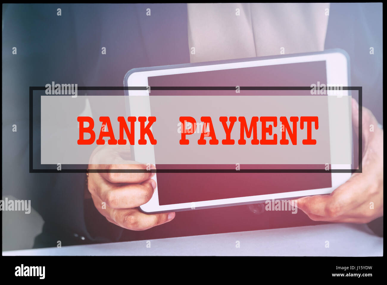 Hand and text BANK PAYMENT with vintage background. Technology concept ...