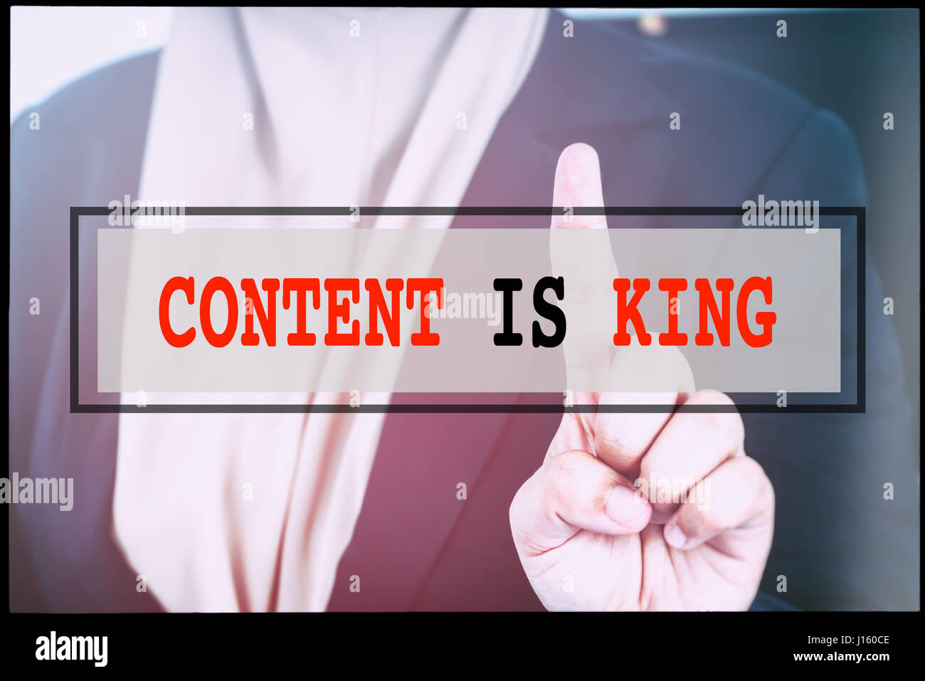 Hand and text CONTENT IS KING with vintage background. Technology ...