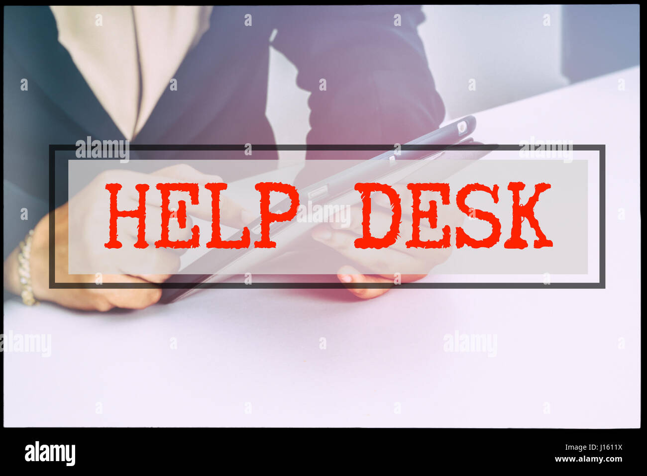 Hand and text HELP DESK with vintage background. Technology concept ...