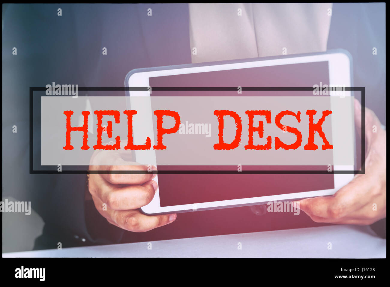 Hand and text HELP DESK with vintage background. Technology concept ...