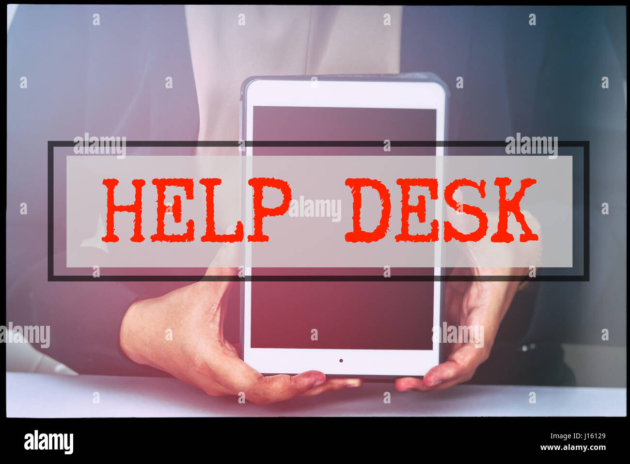Hand and text HELP DESK with vintage background. Technology concept ...