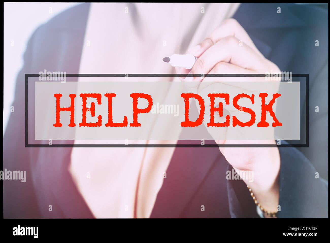 Hand and text HELP DESK with vintage background. Technology concept ...