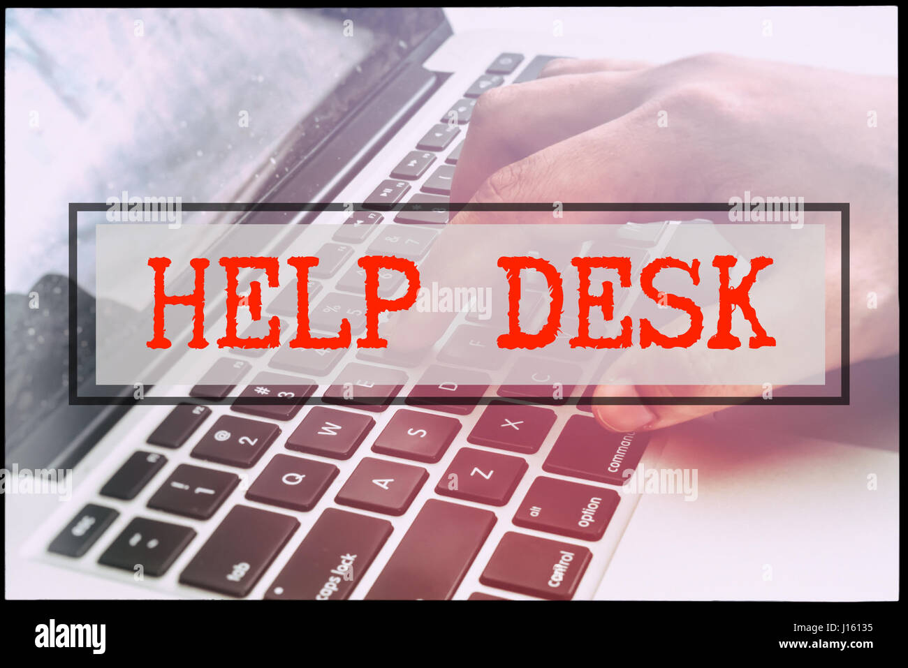 Hand and text HELP DESK with vintage background. Technology concept ...