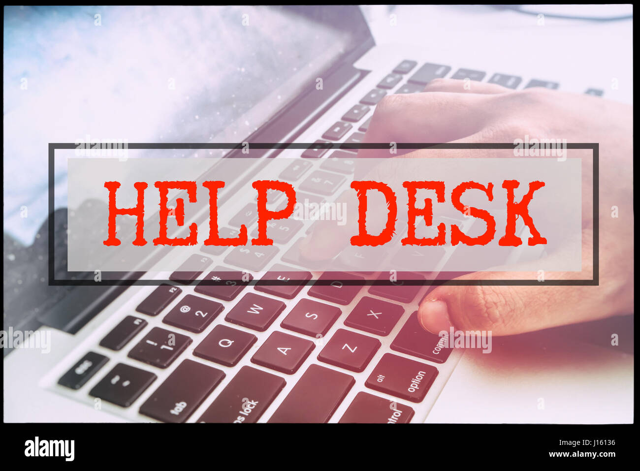 Hand and text HELP DESK with vintage background. Technology concept ...